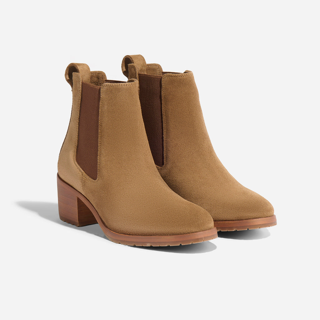 Ana Go-To Heeled Chelsea Boot Taupe Suede — Nisolo